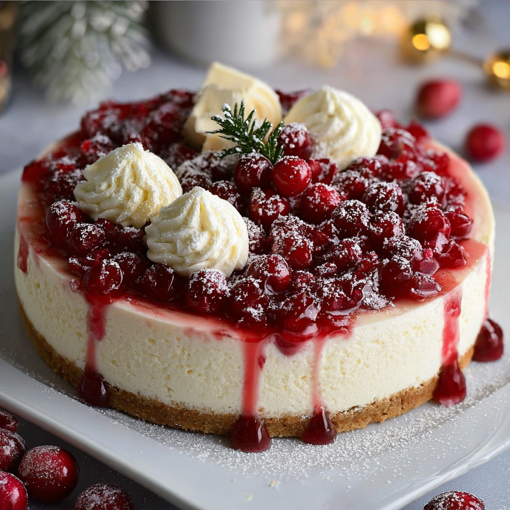 Festive Christmas Cheesecake with Cranberry Jam & White Chocolate Mousse